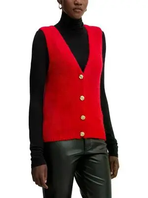 MORGAN Button V-neck Knit Vest - Red