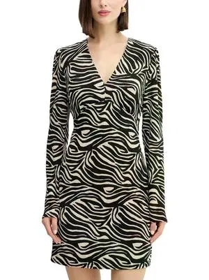 MORGAN Zebra-print Long-sleeve Mini Dress - Black