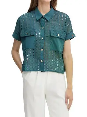 MORGAN Broderie-anglaise Short-sleeved Shirt - Blue