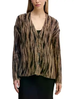 Sisley Animal Pattern Buttoned Cardigan - Brown