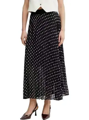 MORGAN Polka-dot Pleated Midi Skirt - Black