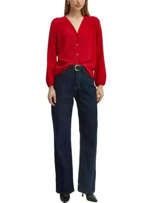 MORGAN Gathered V-neck Blouse - Red