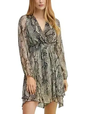MORGAN Snake-print Wrap-style Mini Dress - Neutrals