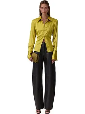 SAME Tailored Silk Blouse Chartreuse