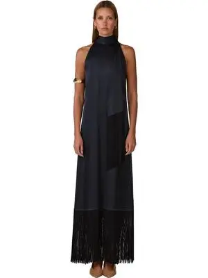 SAME Silk Fringe Gown - Black