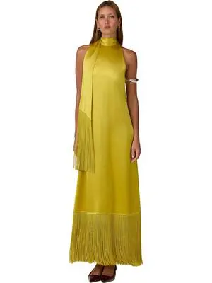 SAME Silk Fringe Gown Chartreuse