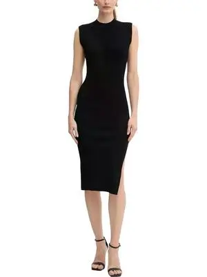 MORGAN Lace-panelled Ribbed-knit Midi Dress - Black