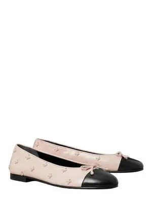 Tory Burch Cap Toe Bunny Knot Ballet Flat - Rose/black