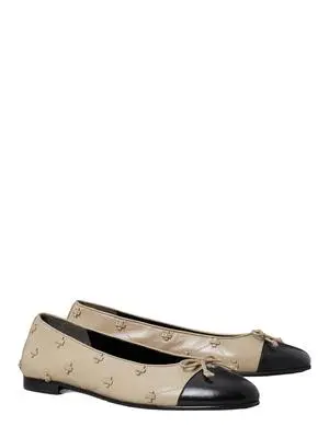 Tory Burch Cap Toe Bunny Knot Ballet Flat - Soft Cement/perfect Black