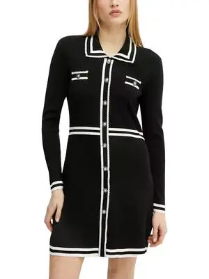 MORGAN Contrast-trim Button-up Mini Dress - Black