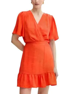 MORGAN Ruffled-hem V-neck Mini Dress - Orange