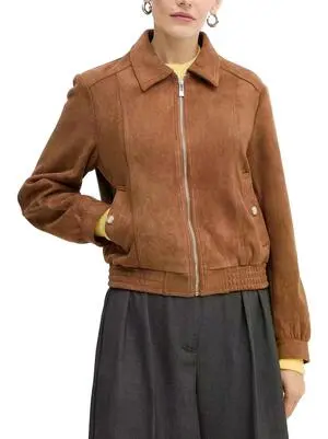 MORGAN Zip-up Suede-effect Jacket - Brown