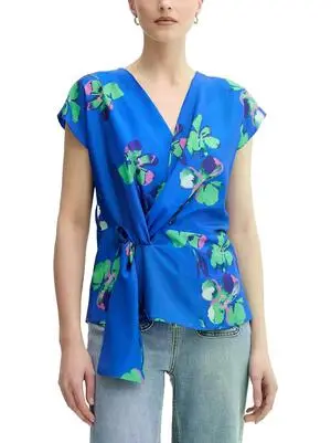 MORGAN Floral-print Wrap-style Top - Blue