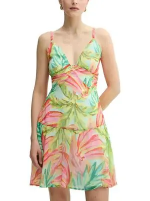 MORGAN Tropical-print Tiered Mini Dress