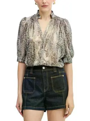 MORGAN Ruffled Snake-print Blouse