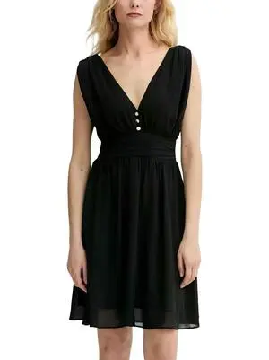 MORGAN Button-detail Ruched-waist Mini Dress - Black