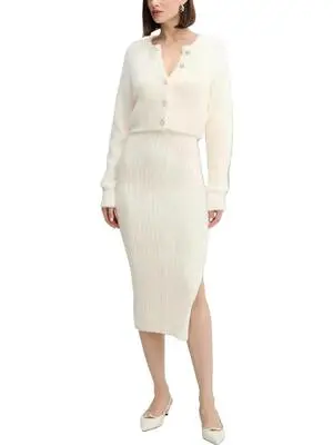 MORGAN Ribbed-knit Cardigan And Midi Dress Set - Neutrals