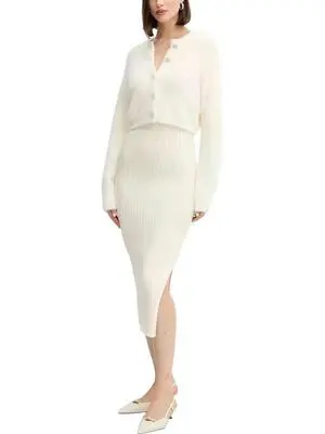 MORGAN Ribbed-knit Cardigan And Midi Dress Set - Neutrals