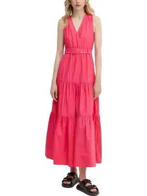 MORGAN Belted V-neck Midi Dress - Pink