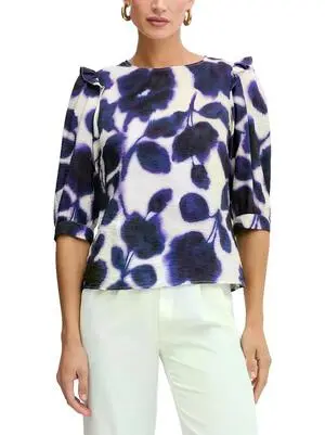 MORGAN Ruffled Floral-print Blouse - Blue