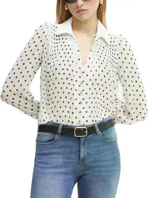 MORGAN Polka-dot Pleated Shirt - White