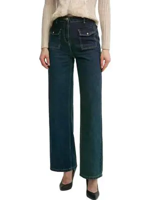 MORGAN Wide-leg Patch-pocket Jeans - Blue