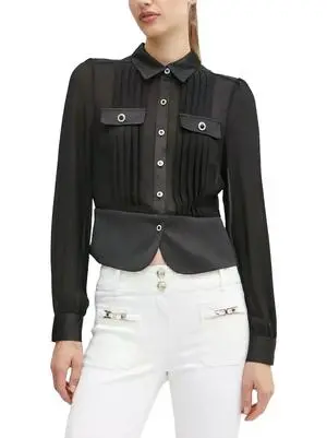 MORGAN Pleated Pocket Shirt - Black