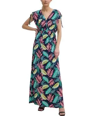 MORGAN Leaf-print Drawstring Maxi Dress - Blue