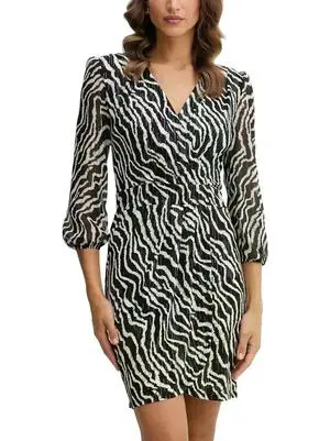 MORGAN Zebra-print V-neck Mini Dress - Black