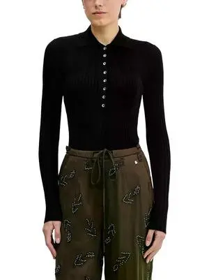 Sisley Button Ribbed Polo Sweater - Black