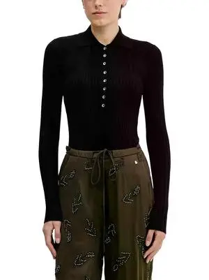Sisley Button Ribbed Polo Sweater - Black