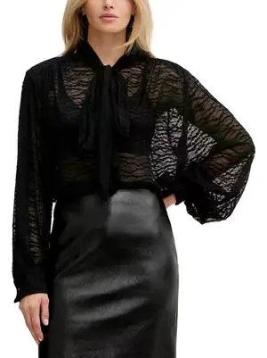 HAVEONE Lace Pussy-bow Blouse - Black