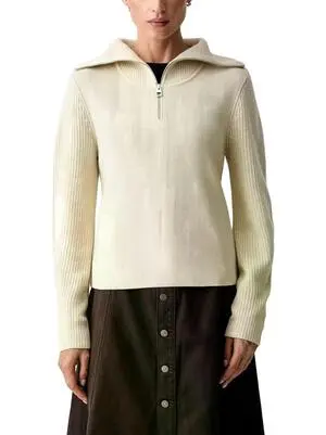 Marc O'polo Ribbed-knit Quarter-zip Sweater - Neutrals