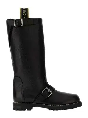 Fendi Commando Buckle-detail Leather Biker Boots Black