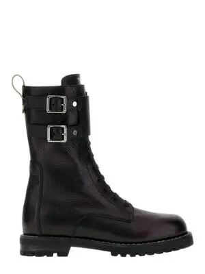 Fendi Commando Buckled Pebbled-leather Boots - Black