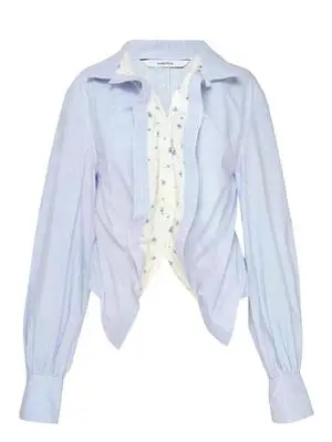 PUSHBUTTON Stripe-print Layered Blouse - Blue