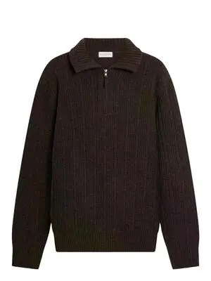 BALLANTYNE Ribbed-knit Half-zip Sweater - Brown