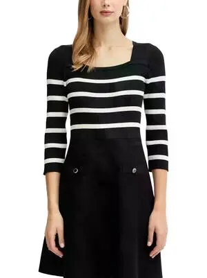 MORGAN Striped Button-detail Mini Dress - Black