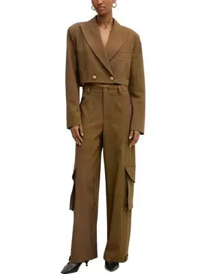 HAVEONE Cropped Double-breasted Blazer - Brown