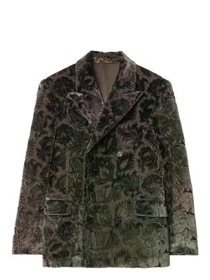 Burberry Double-breasted Jacquard Velvet Blazer - Brown