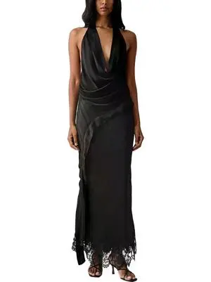 Bardot Draped Halterneck Top Black