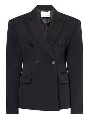 THE FRANKIE SHOP Doyer Double-breasted Cinched Woven Blazer - Black