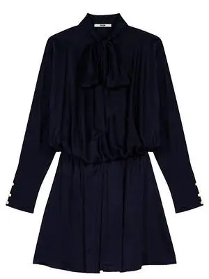Maje Tie-neck Draped Satin Mini Dress - Navy