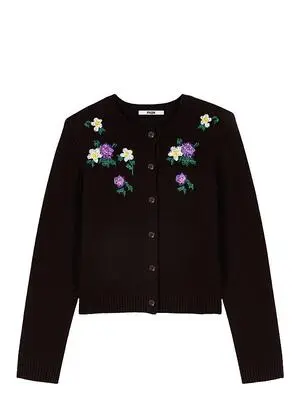 Maje Floral-embroidered Bead-embellished Wool-blend Cardigan - Brown