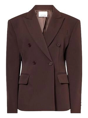 THE FRANKIE SHOP Doyer Double-breasted Cinched Woven Blazer - Brown