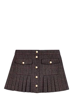 Maje Checked Pleated Wool-blend Mini Skirt - Brown