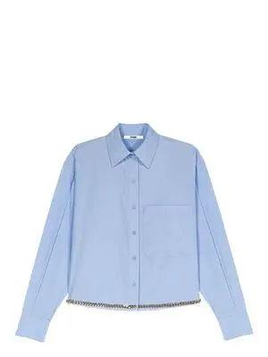 Maje Chain-embellished Boxy-fit Cotton Shirt - Light Blue