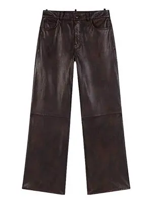 Maje Straight-leg Mid-rise Leather Trousers - Dark Brown