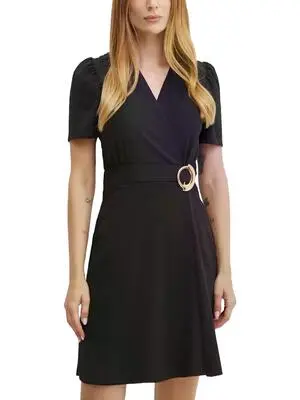 MORGAN Buckle-detail Wrap-style Mini Dress - Black