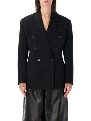 THE FRANKIE SHOP The Frankie Shop Double-Breasted Tailored Pinstripe Blazer Nero